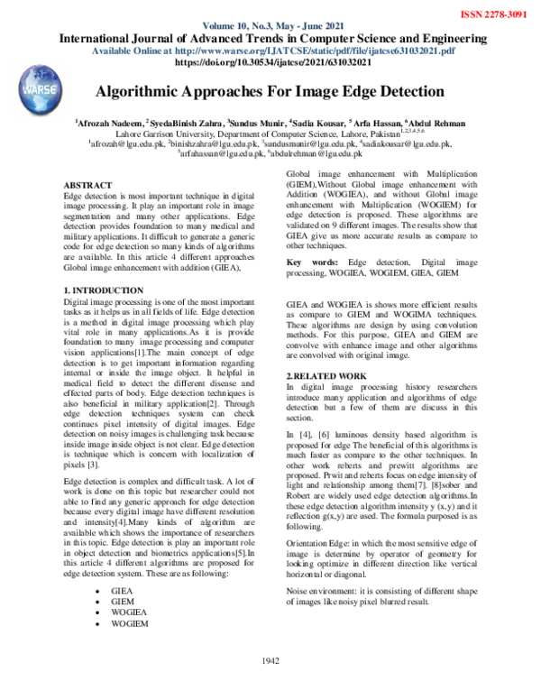 (PDF) Algorithmic Approaches For Image Edge Detection