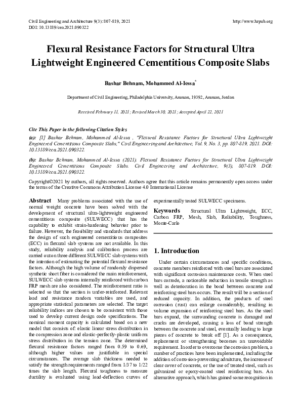 (PDF) Flexural Resistance Factors for Structural Ultra Lightweight Engineered Cementitious ...