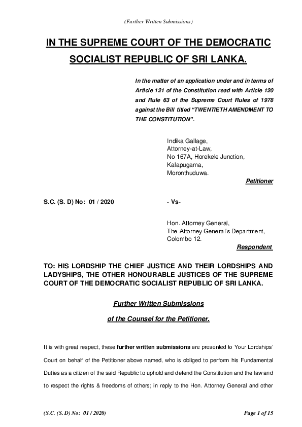 (PDF) Further Written Submissions made in the Supreme Court Special ...