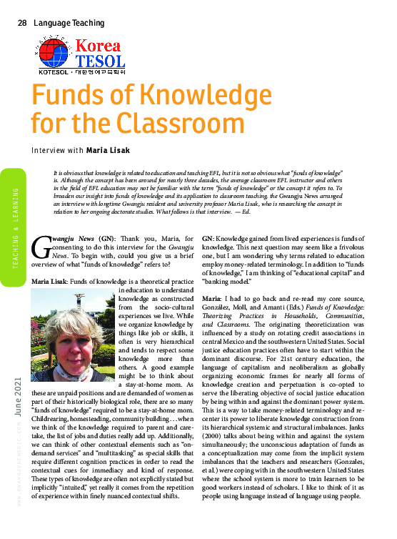(PDF) Funds of Knowledge for the Classroom