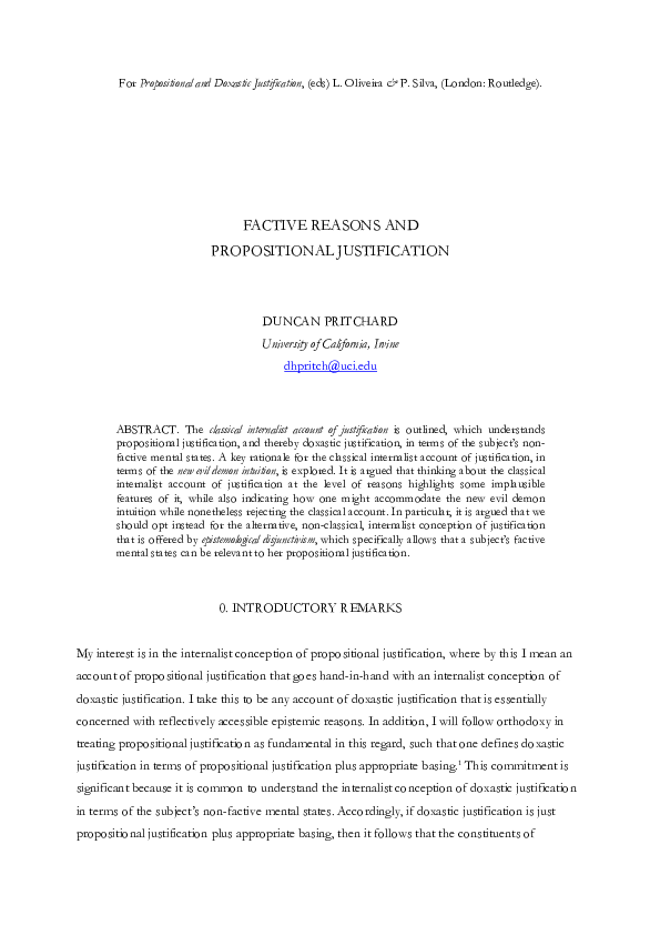 (PDF) FACTIVE REASONS AND PROPOSITIONAL JUSTIFICATION