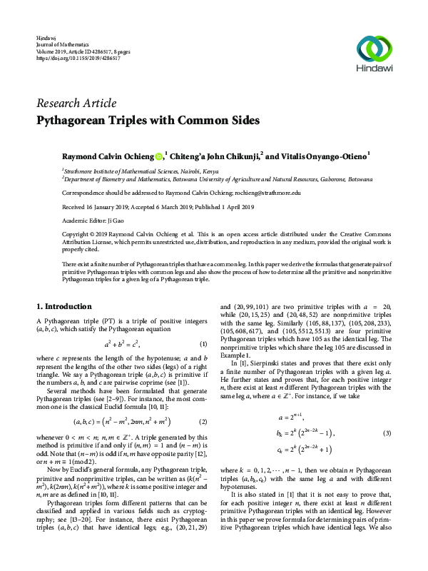(PDF) Pythagorean Triples with Common Sides