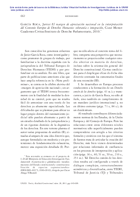 (PDF) “Recensión” a Javier García Roca, El margen de apreciación ...