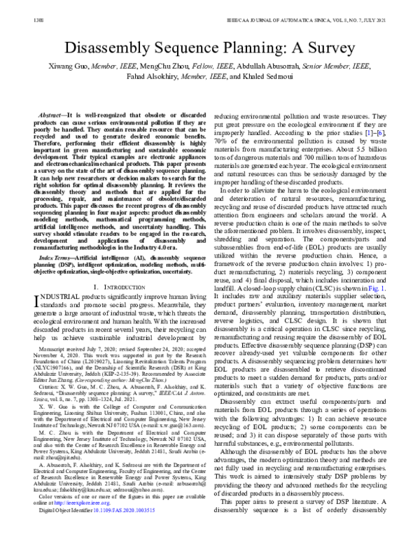 (PDF) Disassembly Sequence Planning: A Survey