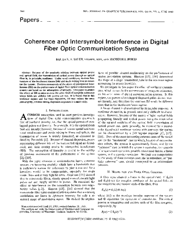 (PDF) Coherence and intersymbol interference in digital fiber optic ...