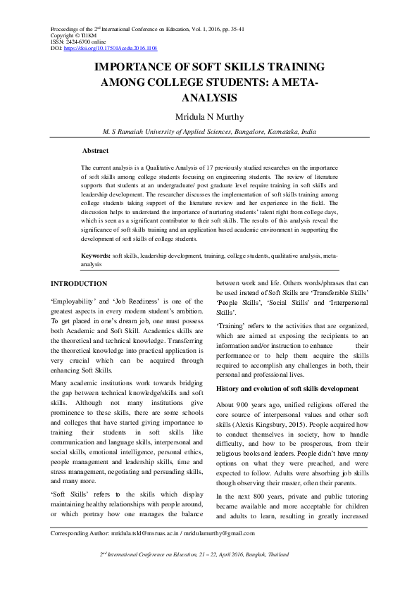 (PDF) Importance of Soft Skills Training Among College Students: A Meta ...