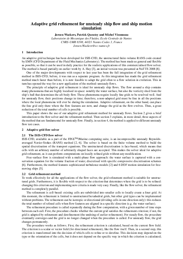 (PDF) Adaptive grid refinement for unsteady ship flow and ship motion simulation