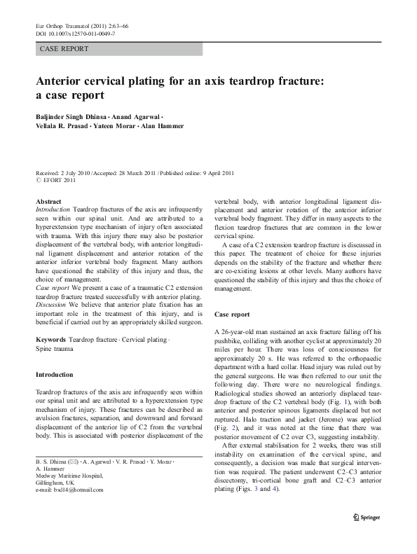 (PDF) Anterior cervical plating for an axis teardrop fracture: a case ...