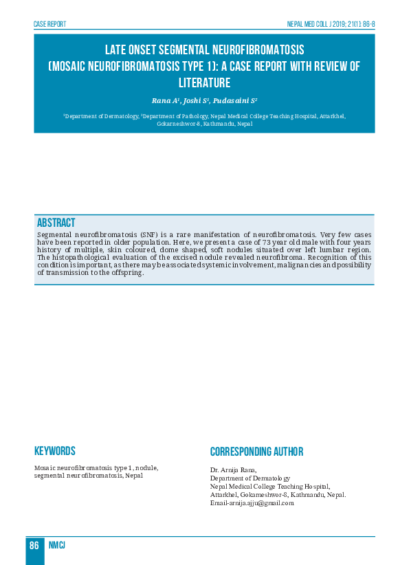(PDF) Late Onset Segmental Neurofibromatosis (Mosaic Neurofibromatosis ...
