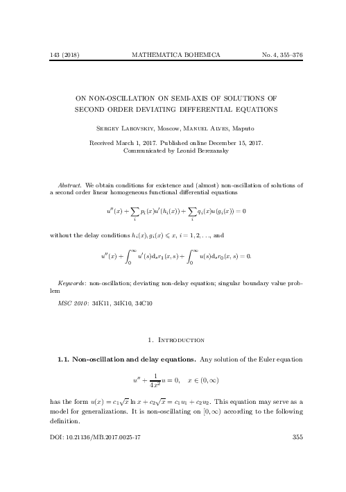 (PDF) On non-oscillation on semi-axis of solutions of second order deviating differential equations
