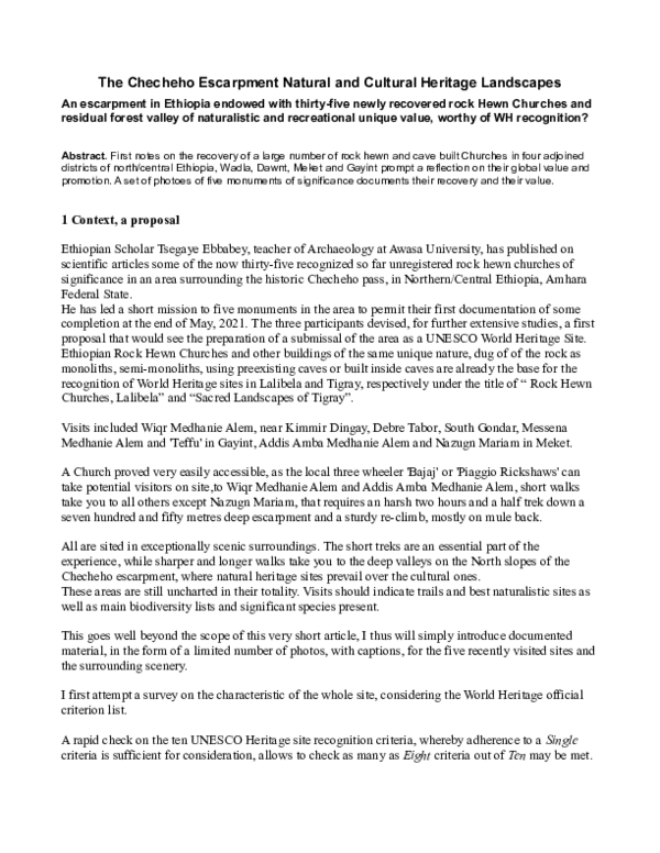 (PDF) The Checheho Escarpment Natural and Cultural Heritage Landscapes ...