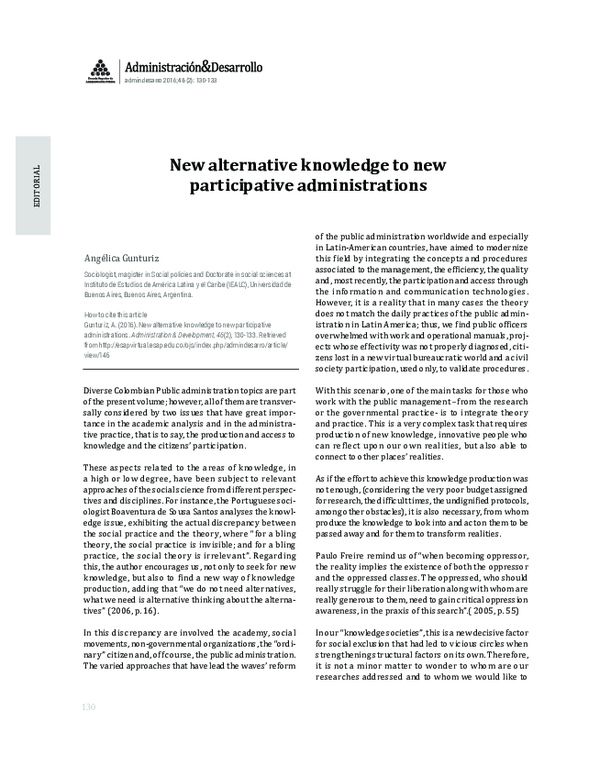 (PDF) New alternative knowledge to new participative administrations