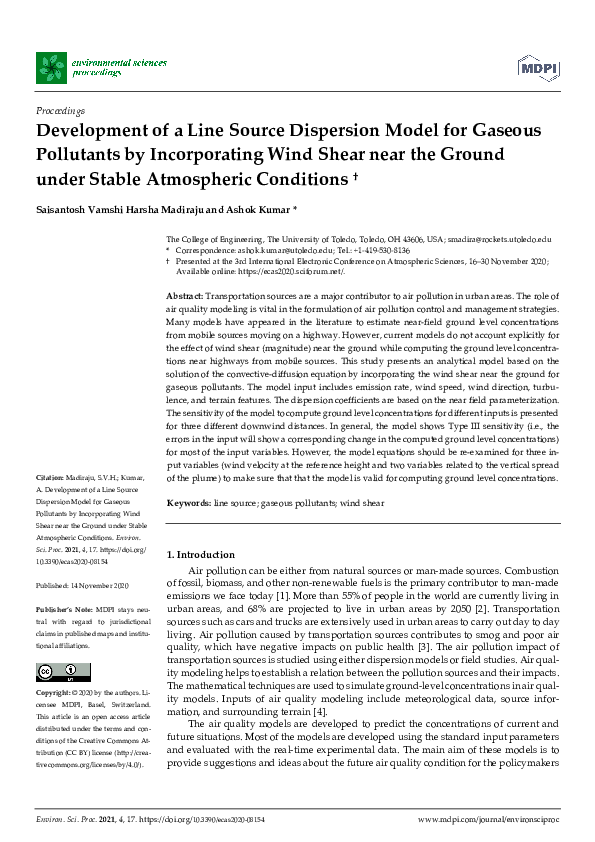 (PDF) Development of a Line Source Dispersion Model for Gaseous ...