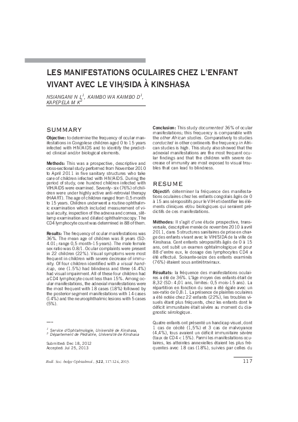 (PDF) Les Manifestations Oculaires Chez L’Enfant Vivant Avec Le Vih ...