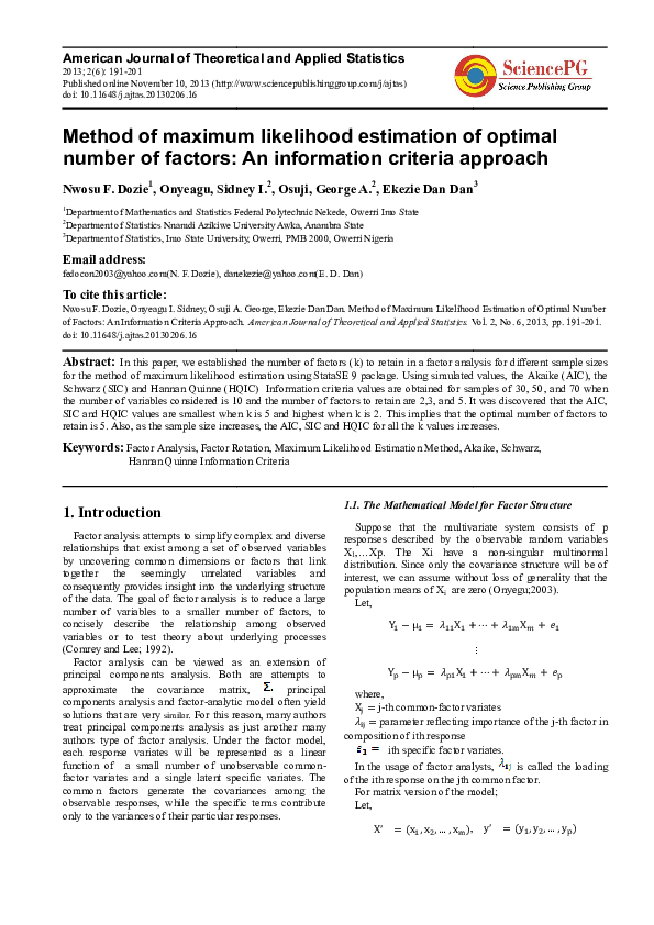 (PDF) Method of Maximum Likelihood Estimation of Optimal Number of ...