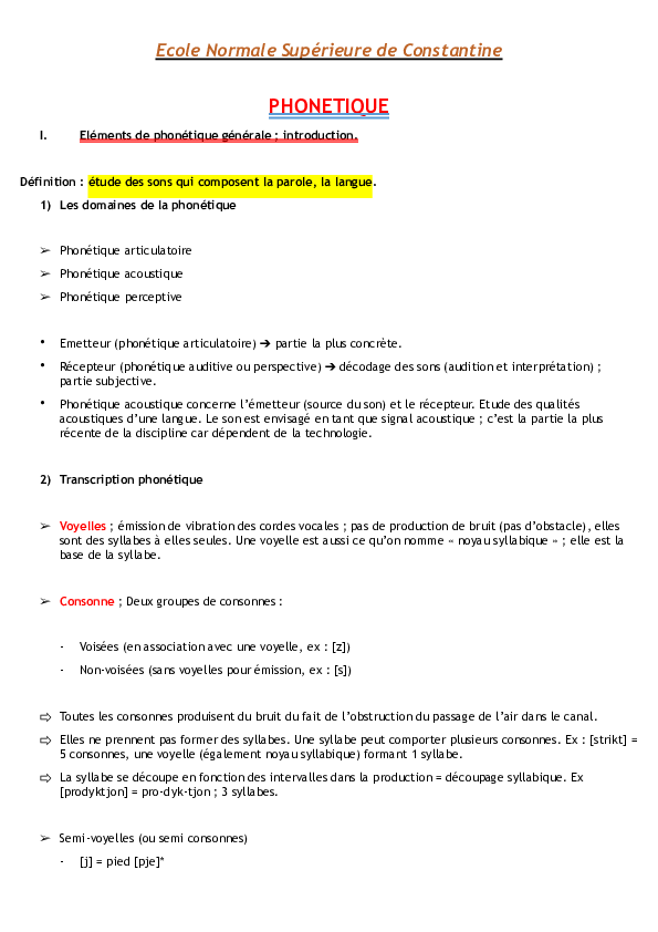 (PDF) Phonétique et Phonologie / ENS Constantine