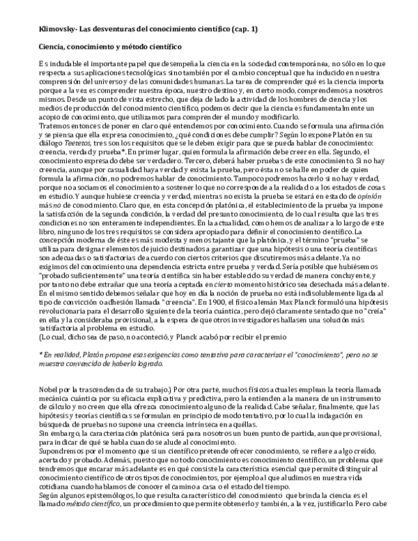 (PDF) Klimovsky-Las desventuras del conocimiento científico (cap. 1) Ciencia, conocimiento y ...