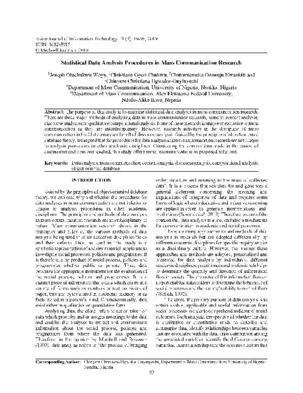 (PDF) Statistical Data Analysis Procedures in Mass Communication Research