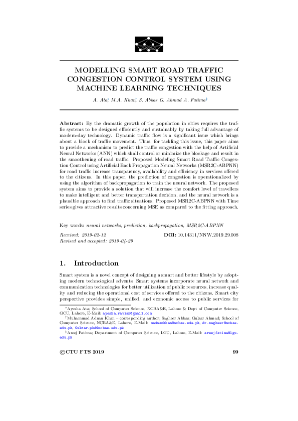Pdf Modelling Smart Road Traffic Congestion Control System Using Machine Learning Techniques