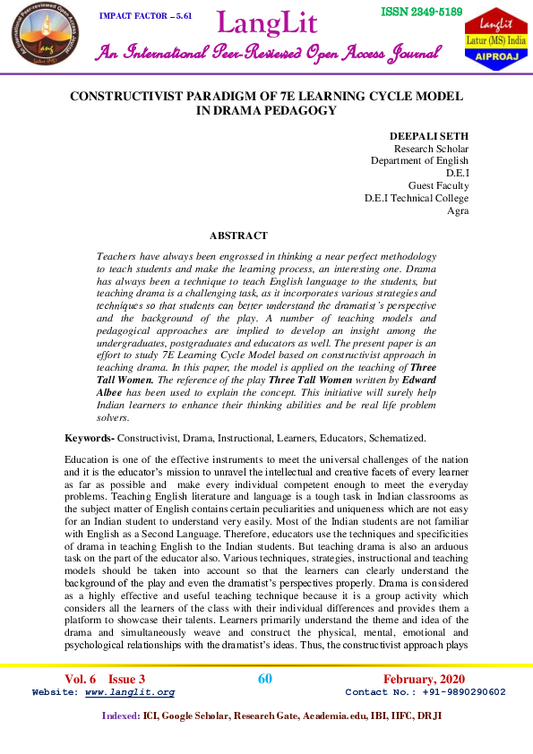 (PDF) CONSTRUCTIVIST PARADIGM OF 7E LEARNING CYCLE MODEL IN DRAMA PEDAGOGY