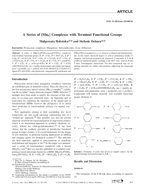 (PDF) A Series of [Mn6] Complexes with Terminal Functional Groups