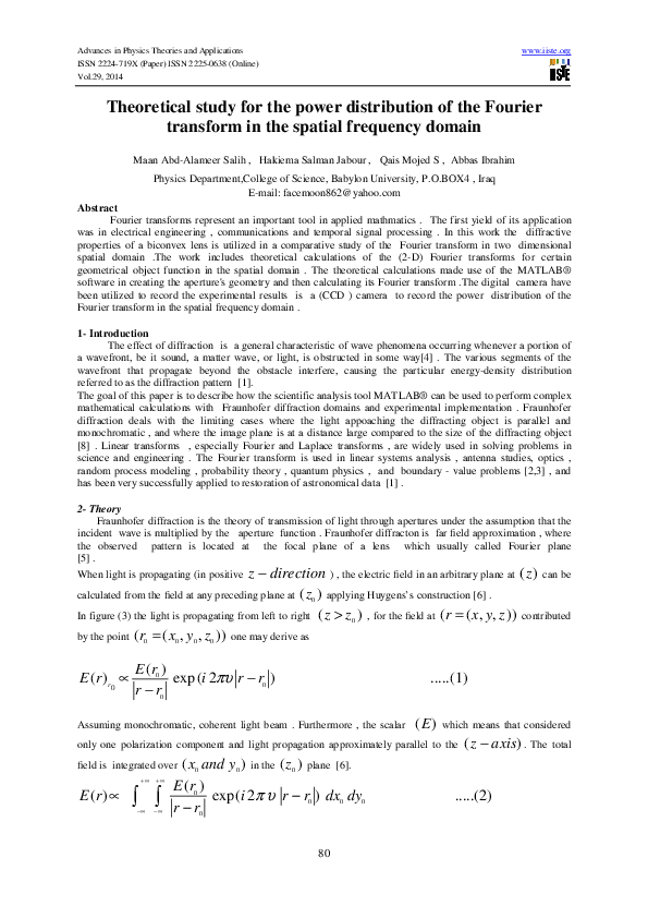 (PDF) Theoretical study for the power distribution of the Fourier ...