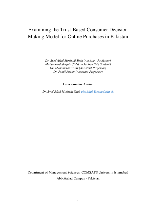 Pdf Trust Based Consumer Decisions In Pakistan