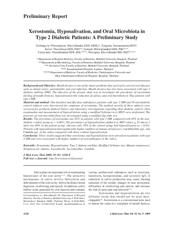 (PDF) Xerostomia, hyposalivation, and oral microbiota in type 2 ...