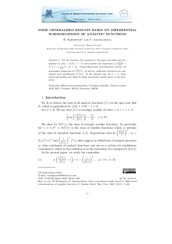 Pdf Some Generalized Results Based On Differential Subordinations Of Analytic Functions