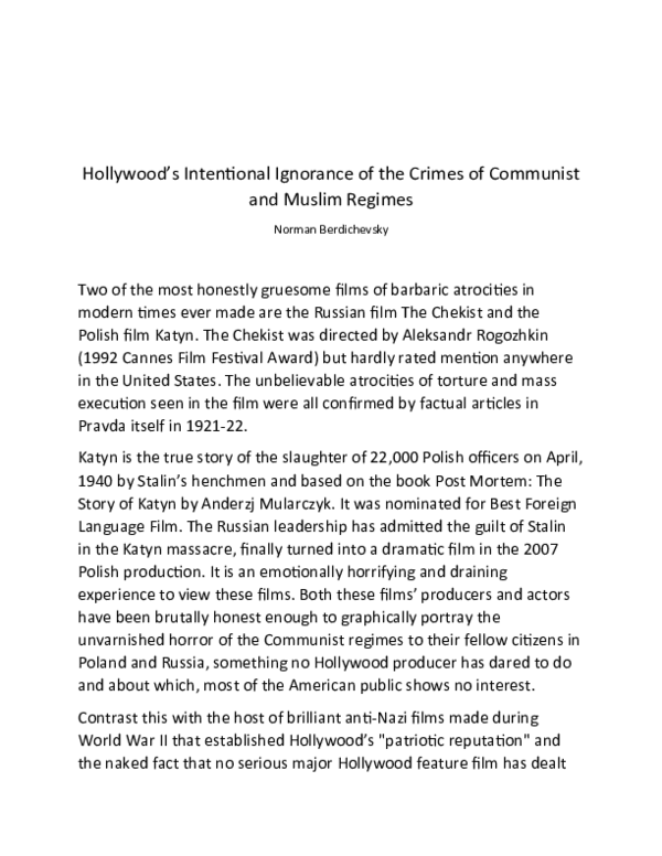(DOC) Hollywood's Intentional Ignorance of the Crimes of Communist and ...