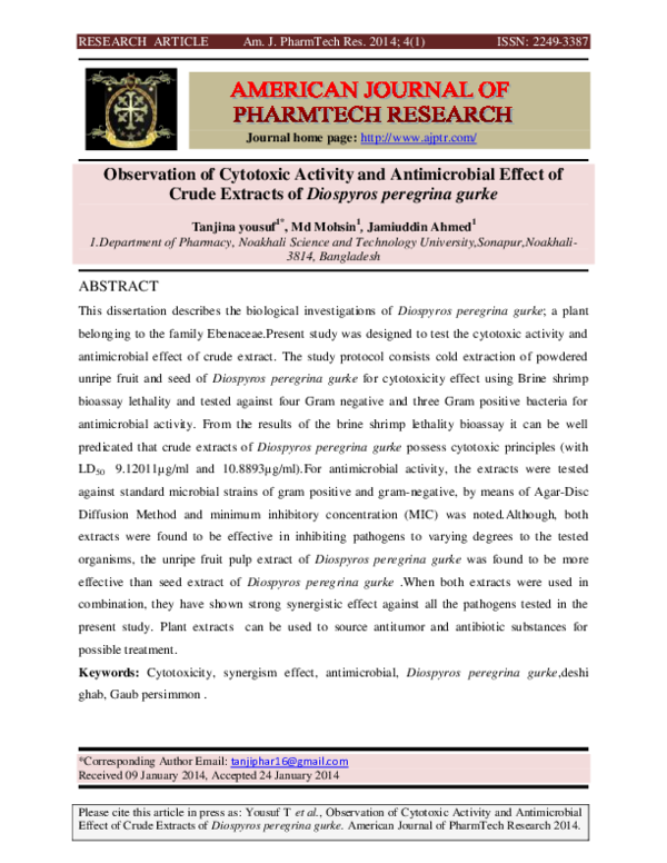 (PDF) Observation of Cytotoxic Activity and Antimicrobial Effect of Crude Extracts of Diospyros ...