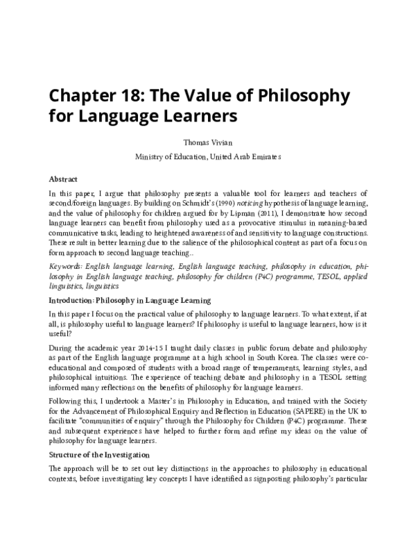 (PDF) The Value of Philosophy for Language Learners