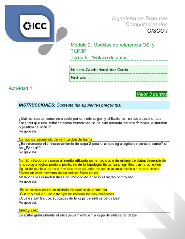 (DOC) Ingeniería en Sistemas Computacionales CISCO I Módulo 2. Modelos de referencia OSI y TCP ...