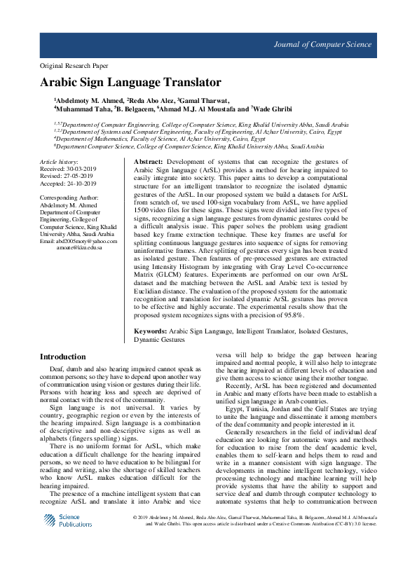 (PDF) Arabic Sign Language Translator