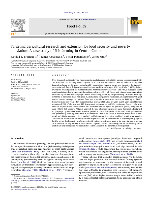 (PDF) Targeting agricultural research and extension for food security ...