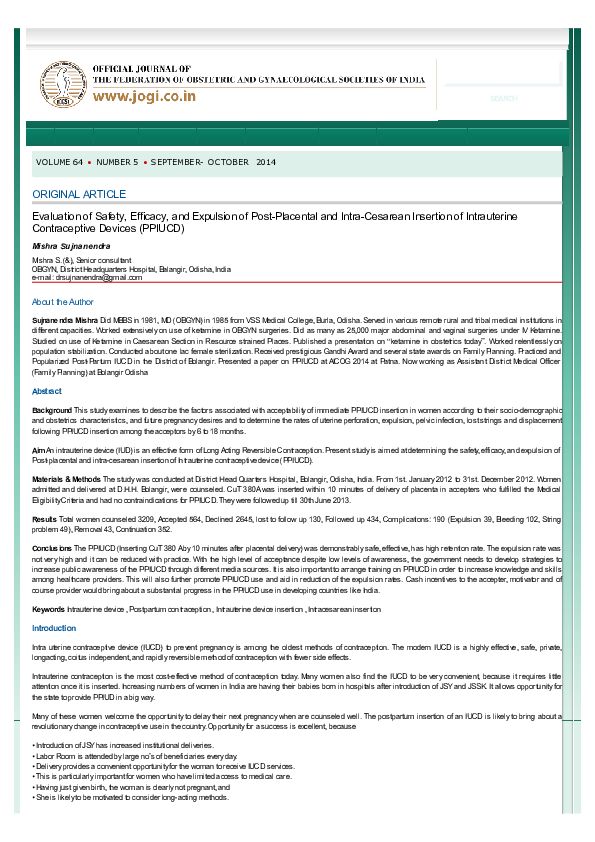 (PDF) Evaluation of Safety, Efficacy, and Expulsion of Post-Placental ...