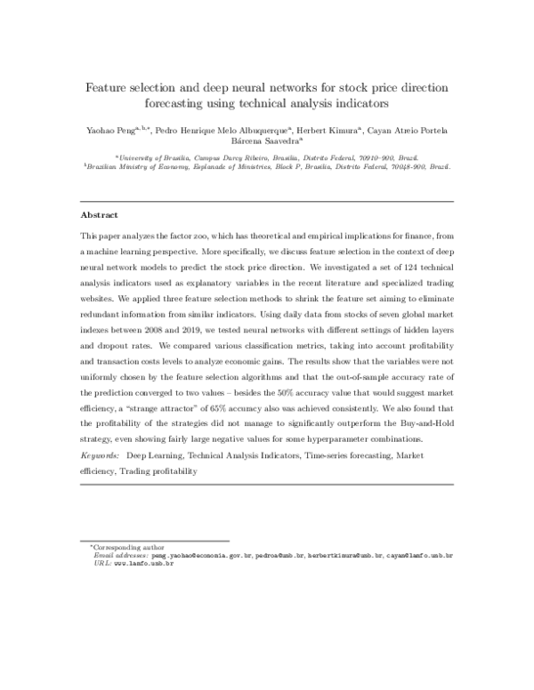 Pdf Feature Selection And Deep Neural Networks For Stock Price Direction Forecasting Using