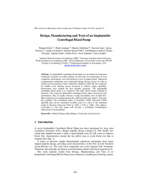 (PDF) Design, Manufacturing and Tests of an Implantable Centrifugal ...