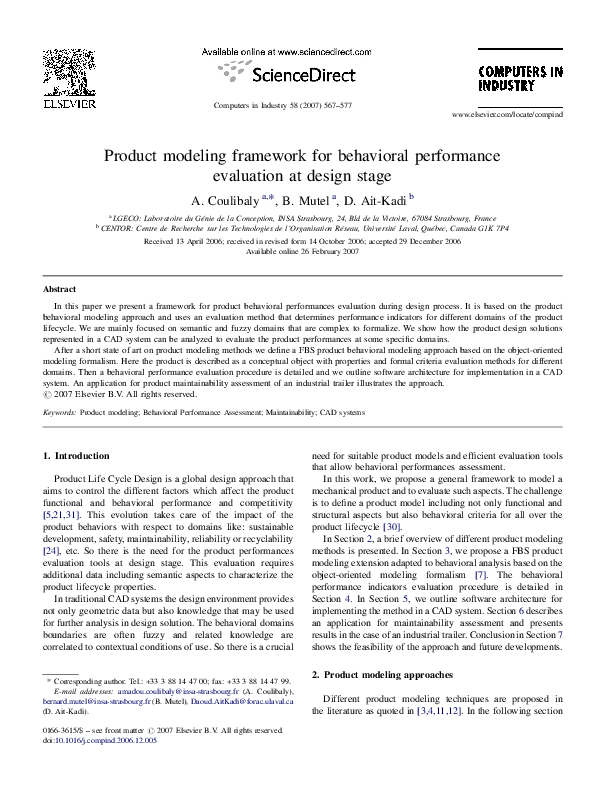 (PDF) Product modeling framework for behavioral performance evaluation at design stage