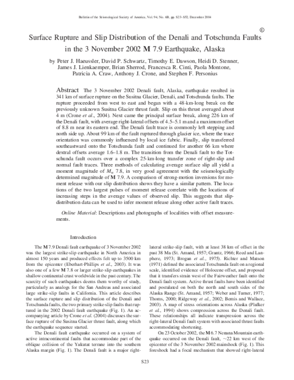 (PDF) Surface Rupture and Slip Distribution of the Denali and ...