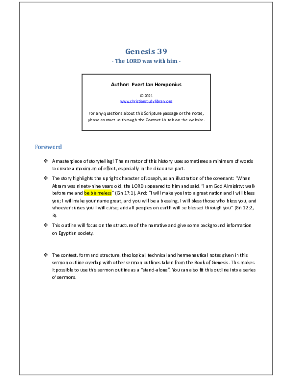 (PDF) Exegetical Paper Genesis 39 with focus on structure and discourse