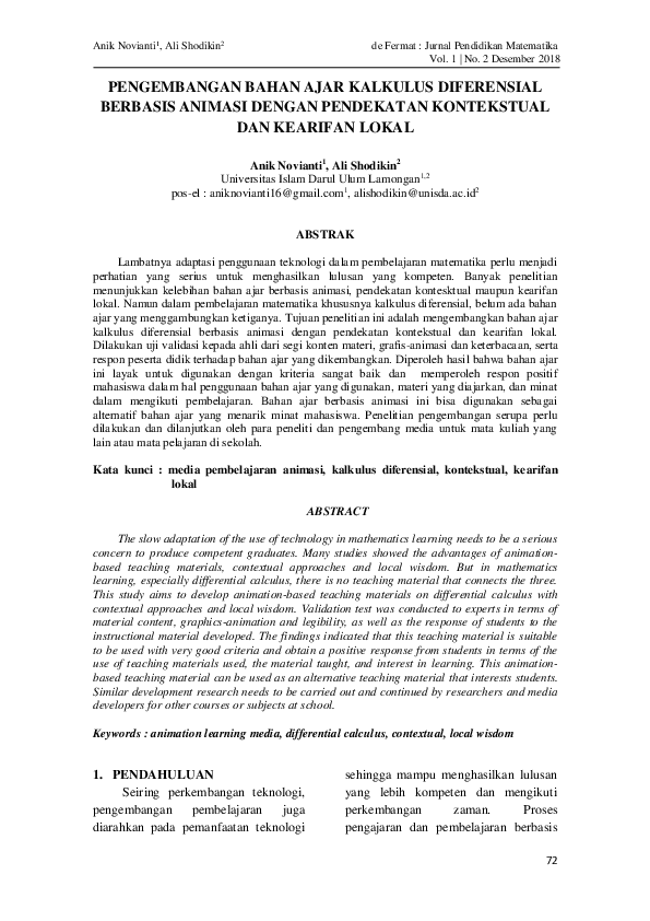 (PDF) Pengembangan Bahan Ajar Kalkulus Diferensial Berbasis Animasi Dengan Pendekatan ...