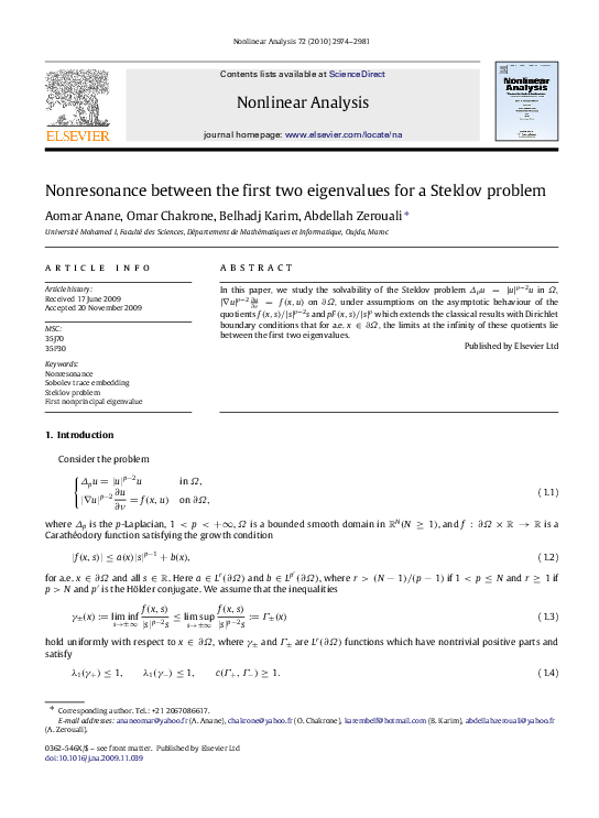 Pdf Nonresonance Between The First Two Eigenvalues For A Steklov Problem