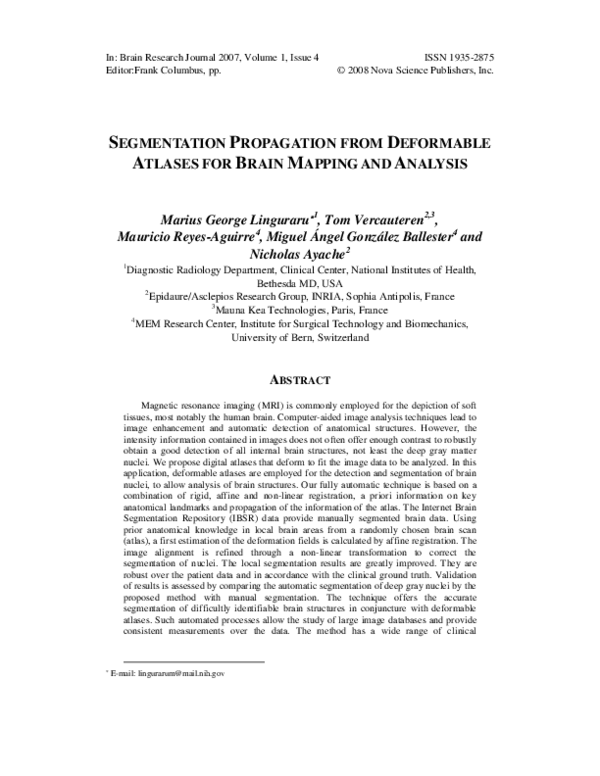 (PDF) Segmentation propagation from deformable atlases for brain mapping and analysis
