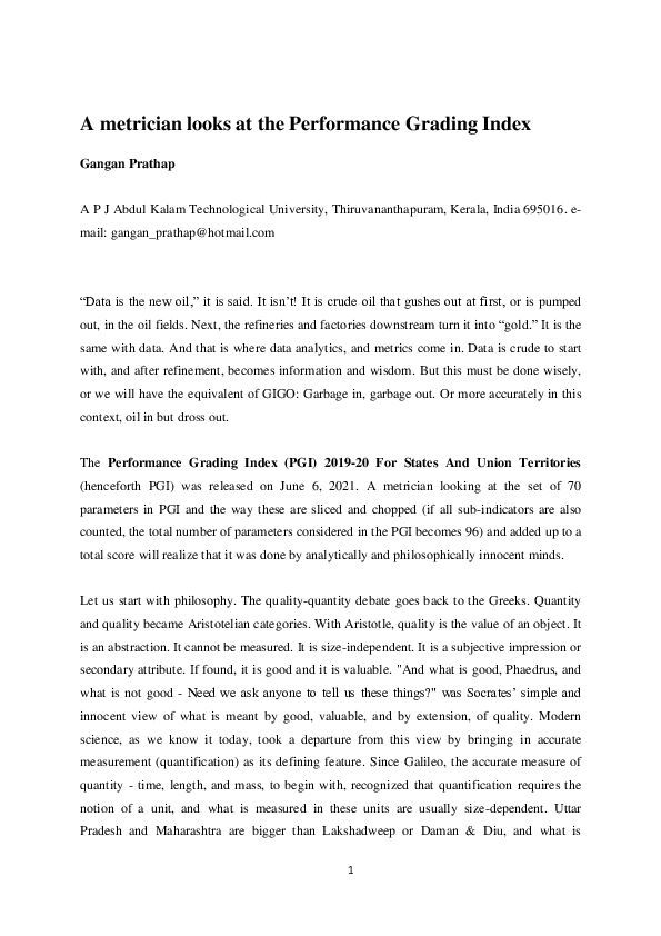 (PDF) A metrician looks at the Performance Grading Index