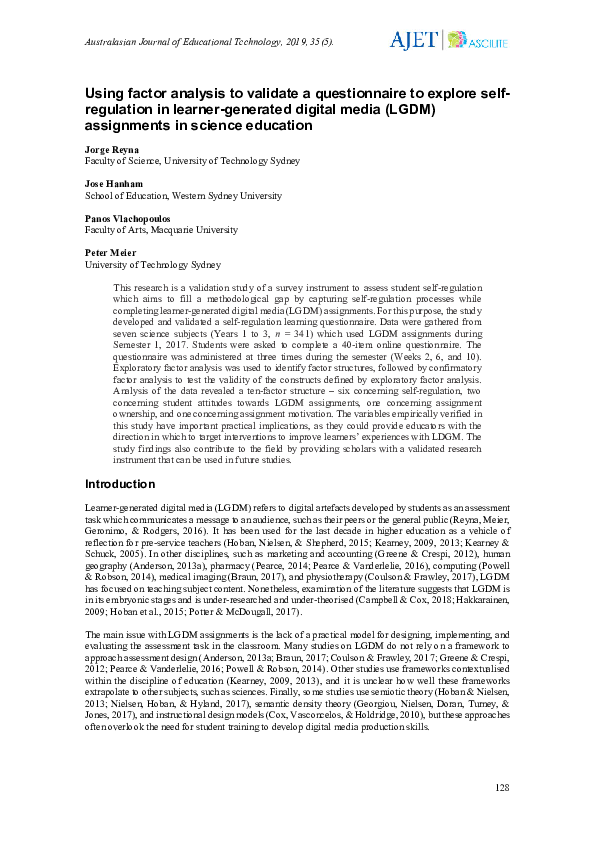 (PDF) Using factor analysis to validate a questionnaire to explore self-regulation in learner ...