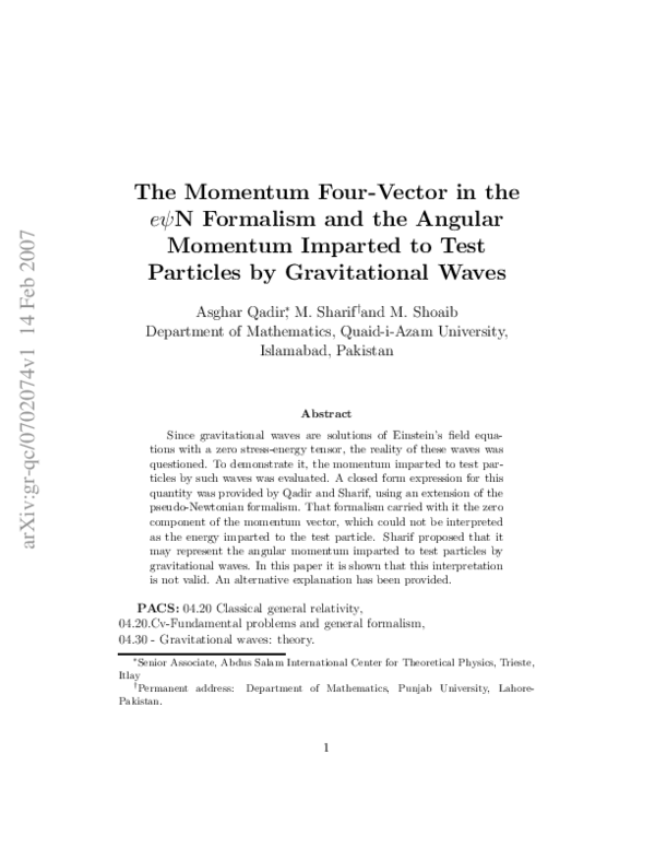 (PDF) The Momentum Four-Vector in the $ e\ psi $ N Formalism and the ...