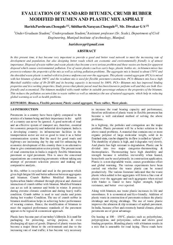 (PDF) EVALUATION OF STANDARD BITUMEN, CRUMB RUBBER MODIFIED BITUMEN AND ...