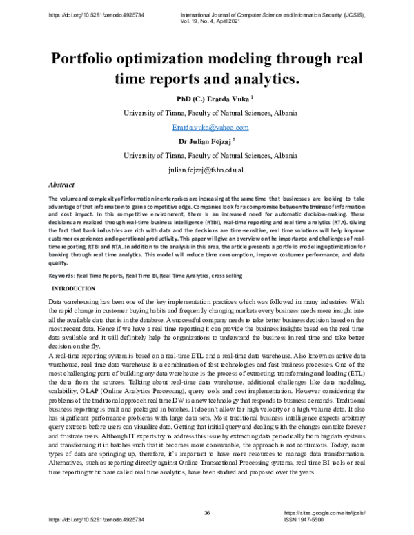 (PDF) Portfolio optimization modeling through real time reports and ...