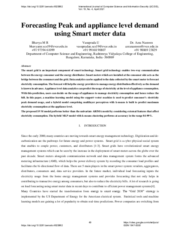 Pdf Forecasting Peak And Appliance Level Demand Using Smart Meter Data